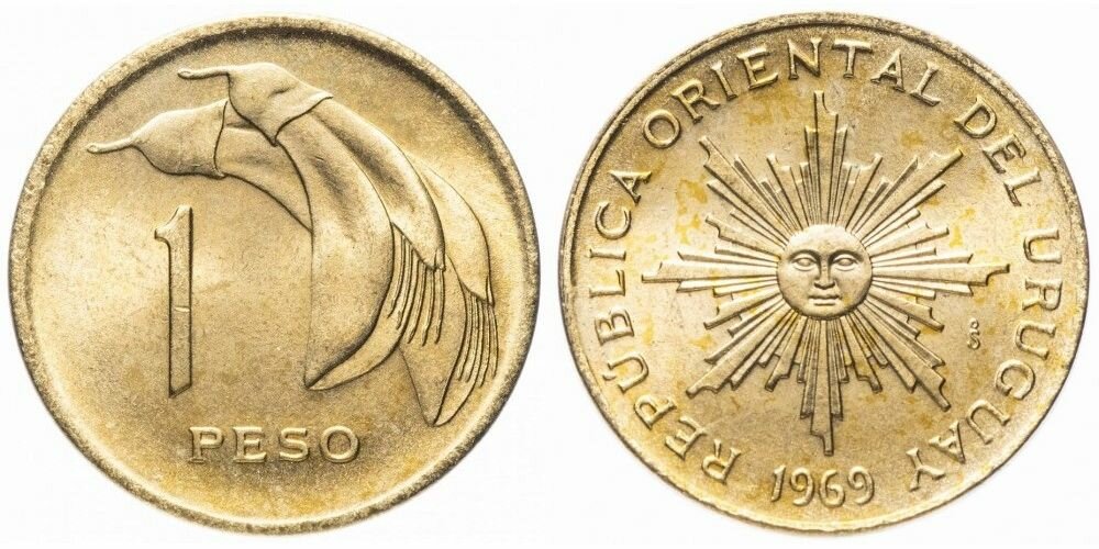 Уругвай 1 песо, 1969 Солнце XF
