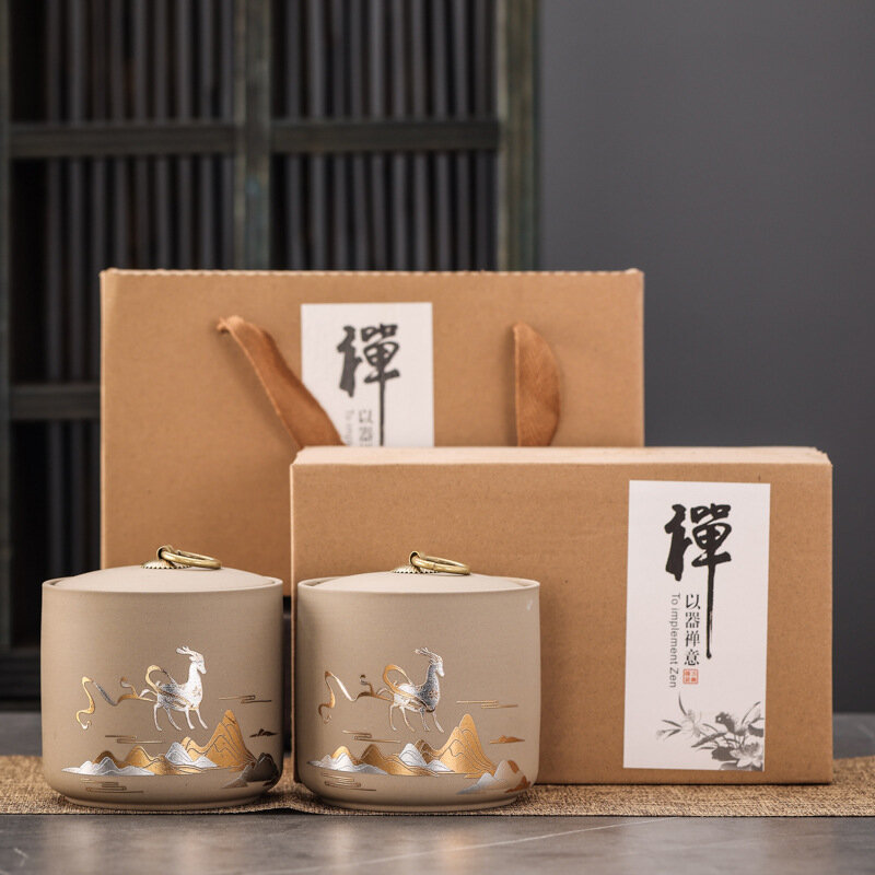 Упаковка для чая, пустая подарочная коробка, керамическая фиолетовая глина, грубая керамика, герметичная чайная банка, пуэр, зеленый чай, да хун пао, общая версия чайной коробки
