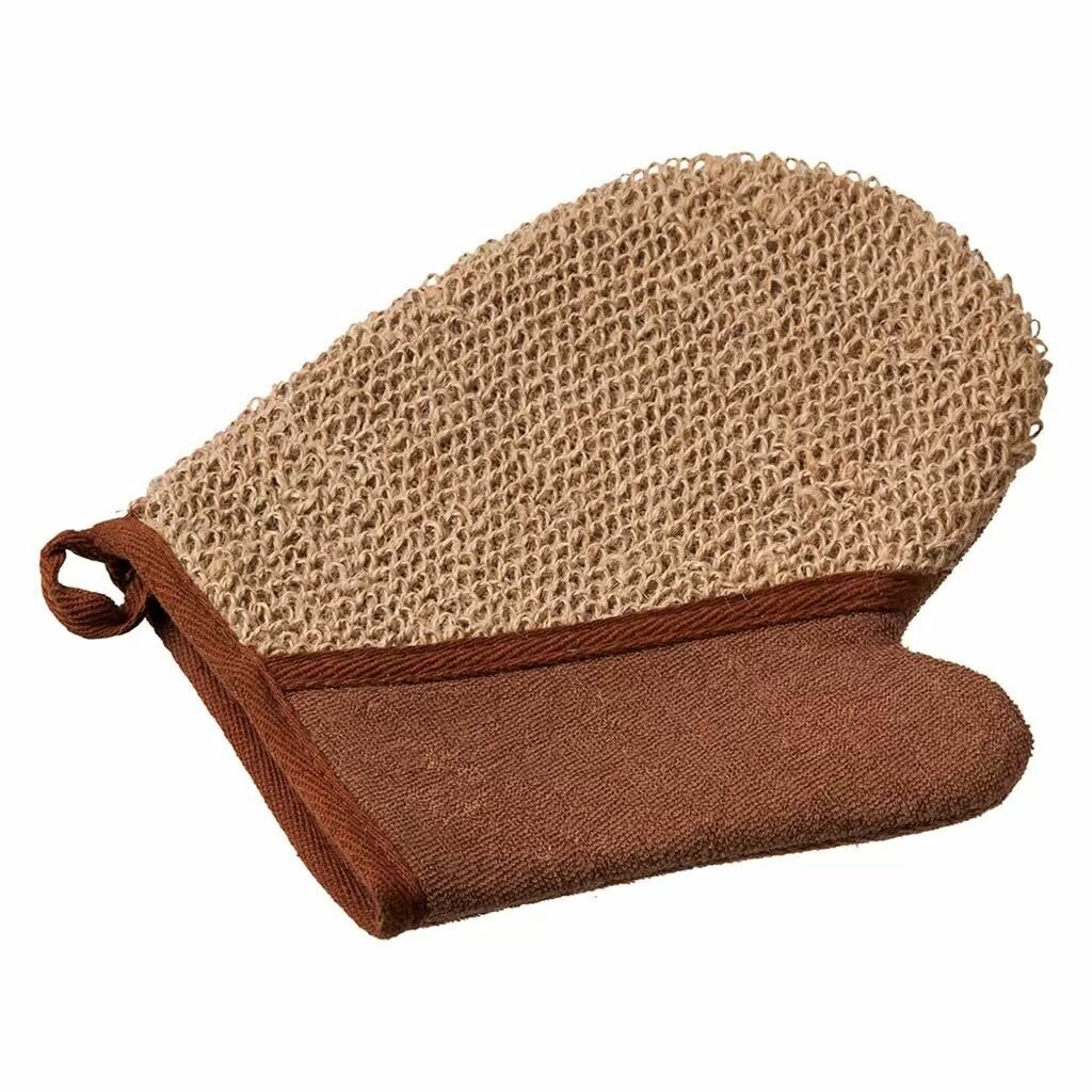 Мочалка-варежка Банные штучки 18х21 см из рами и хлопка для душа и бани, натуральная рукавица для пилинга и массажа