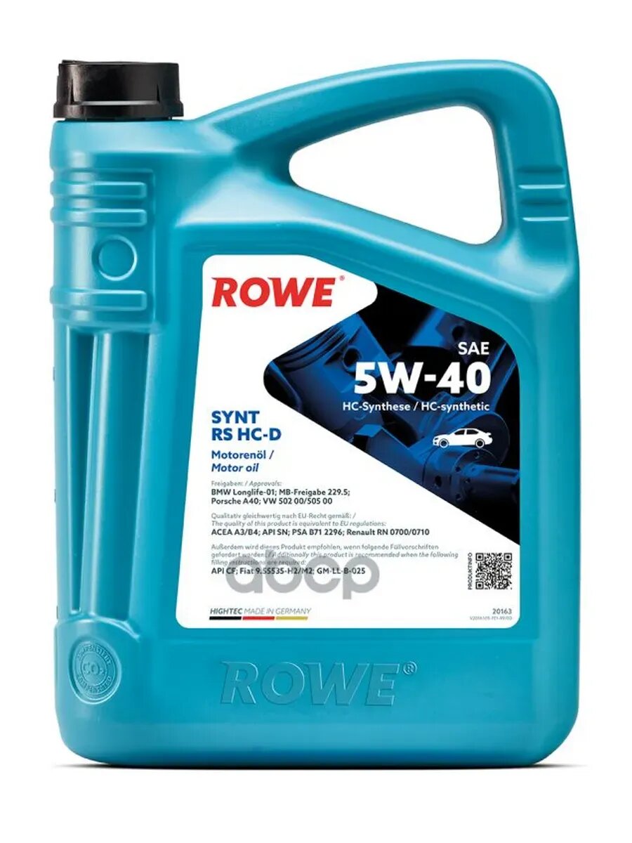 ROWE Rowe Hightec Synt Rs Sae 5W-40 (5Л) Sn/Cf Acea A3/B4 Ps