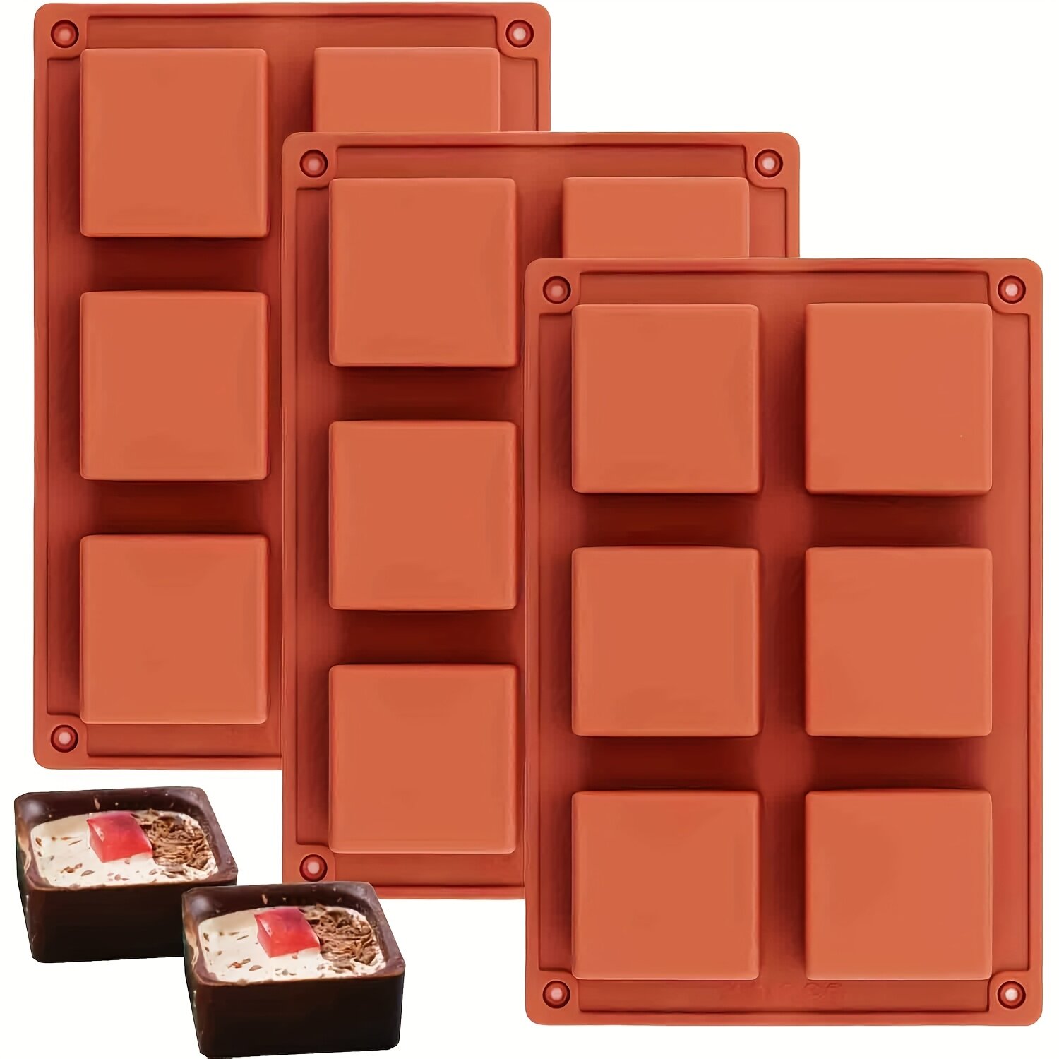Силиконовые формы для брауни, квадратные, 2 x 2 x 1 дюйм, набор из 3 шт, для маффинов и трюфелей