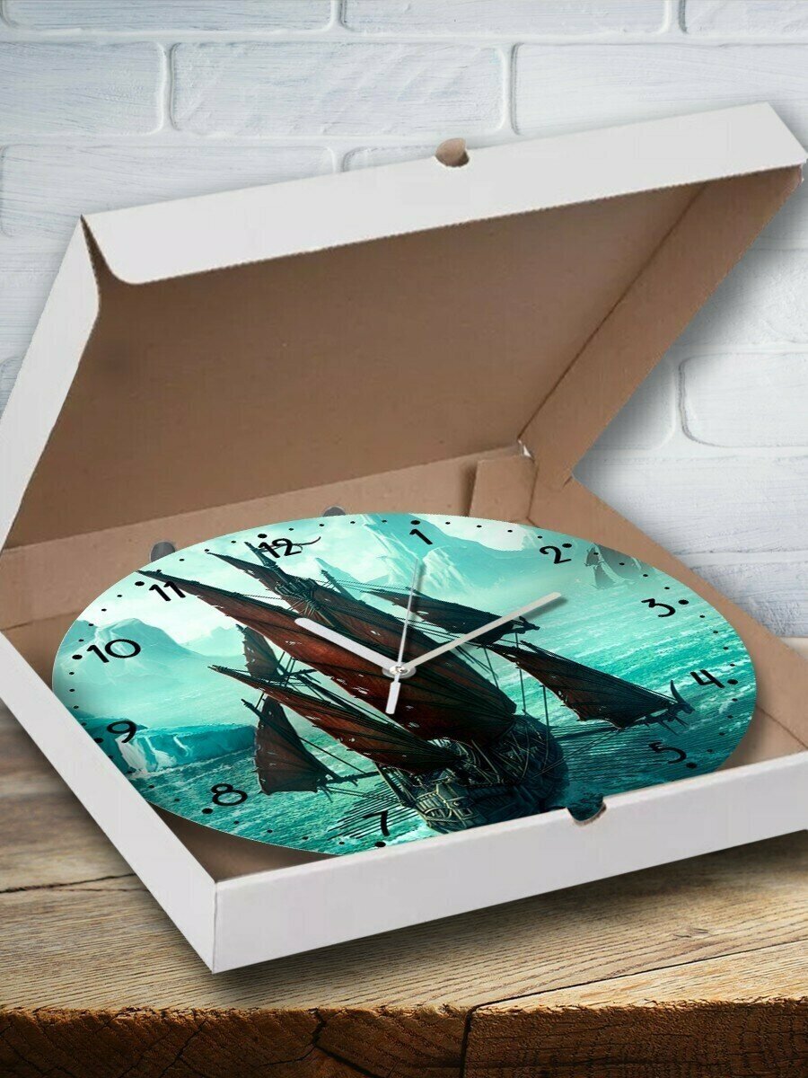 Настенные часы УФ с рисунком пейзаж фэнтези море корабль - 3010