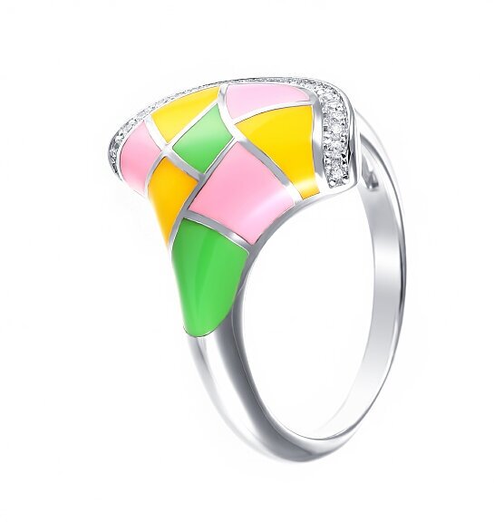 Кольцо, серебро, 925 проба, эмаль, фианит