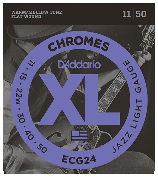 ECG24 Chromes Flat Wound Комплект струн для электрогитары, Jazz Light, 11-50, D'Addario