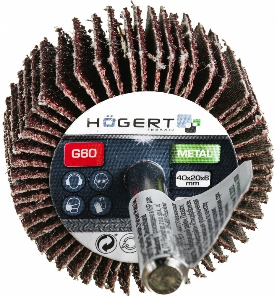Круг шлифовальный лепестковый радиальный (40x20 мм; хвостовик 6 мм; P60) HOEGERT TECHNIK HT8D002