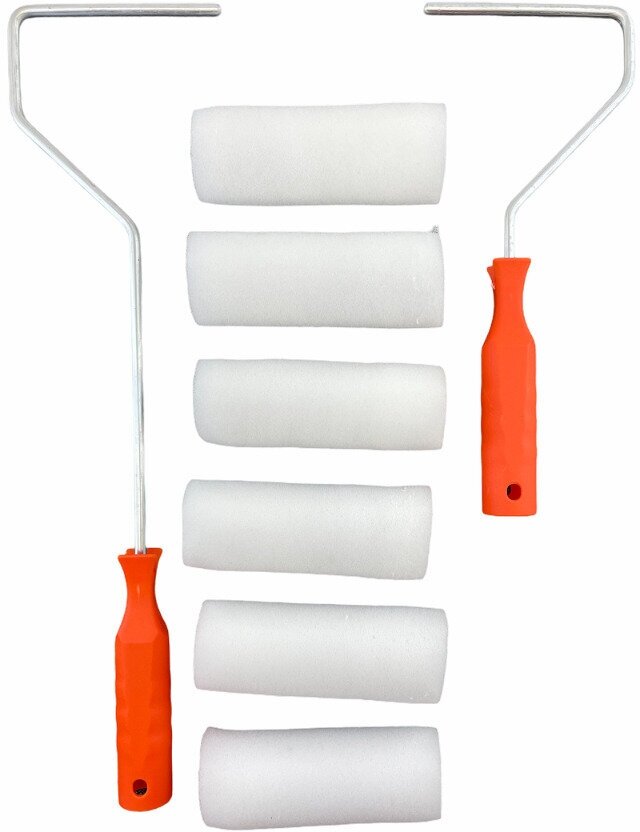 Набор мини валиков 6 шт с эргонимичной пластиковой ручкой 2 шт из поролона, рекомендуется для красок на водной основе, ровных поверхностей
