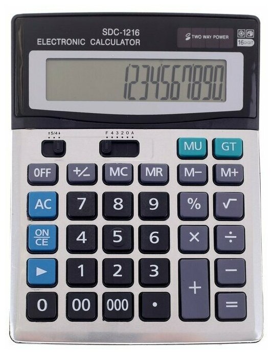 Калькулятор настольный, 16-разрядный, SDC-1216, двойное питание