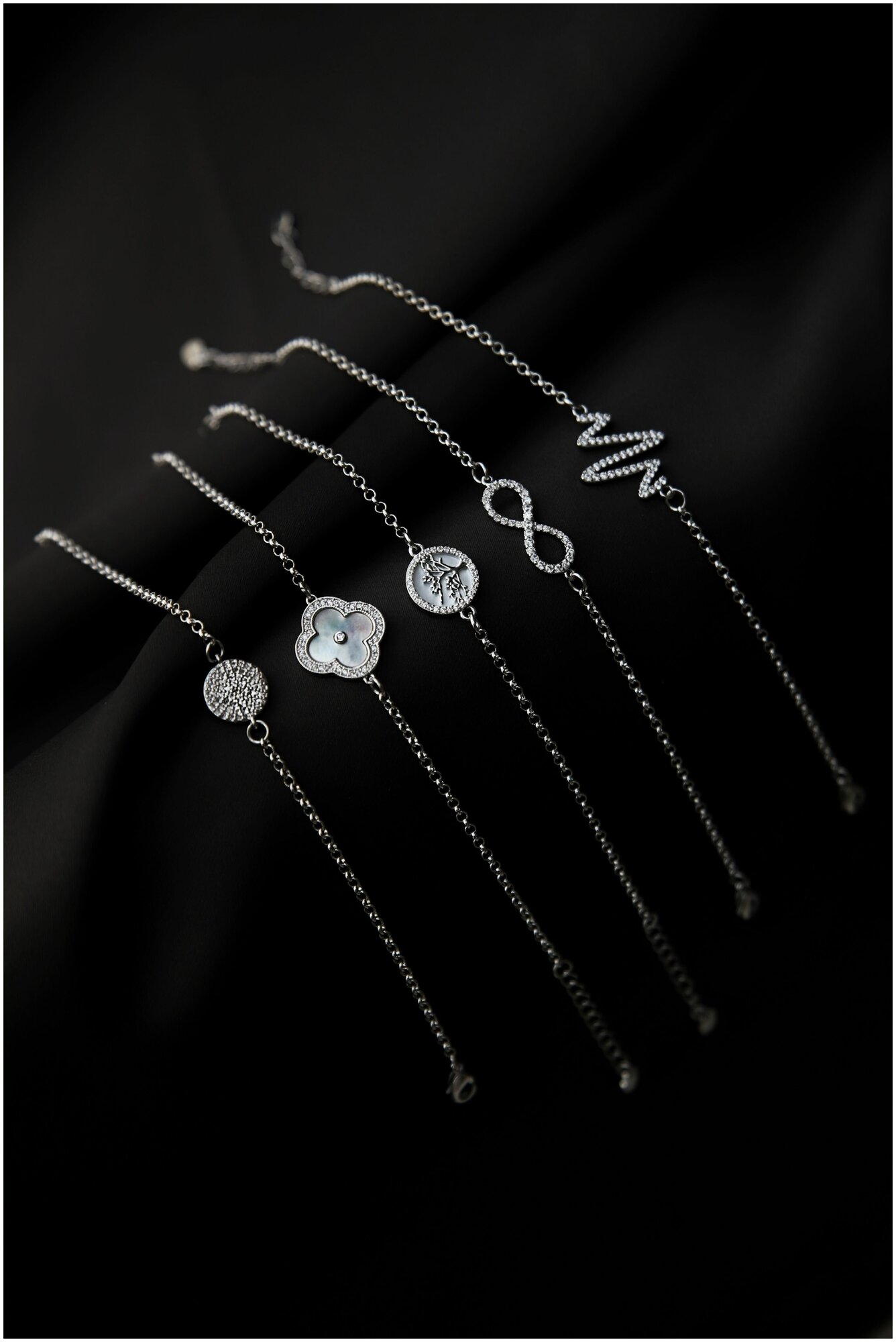 Браслет-цепочка BLV Jewerly, фианит, размер 17 см, серебристый — фото 1