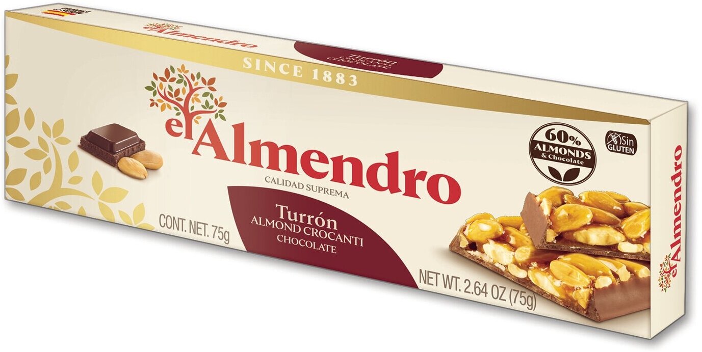 Хрустящий миндальный туррон с шоколадом El Almendro Crocanti chocolate Turron 75g
