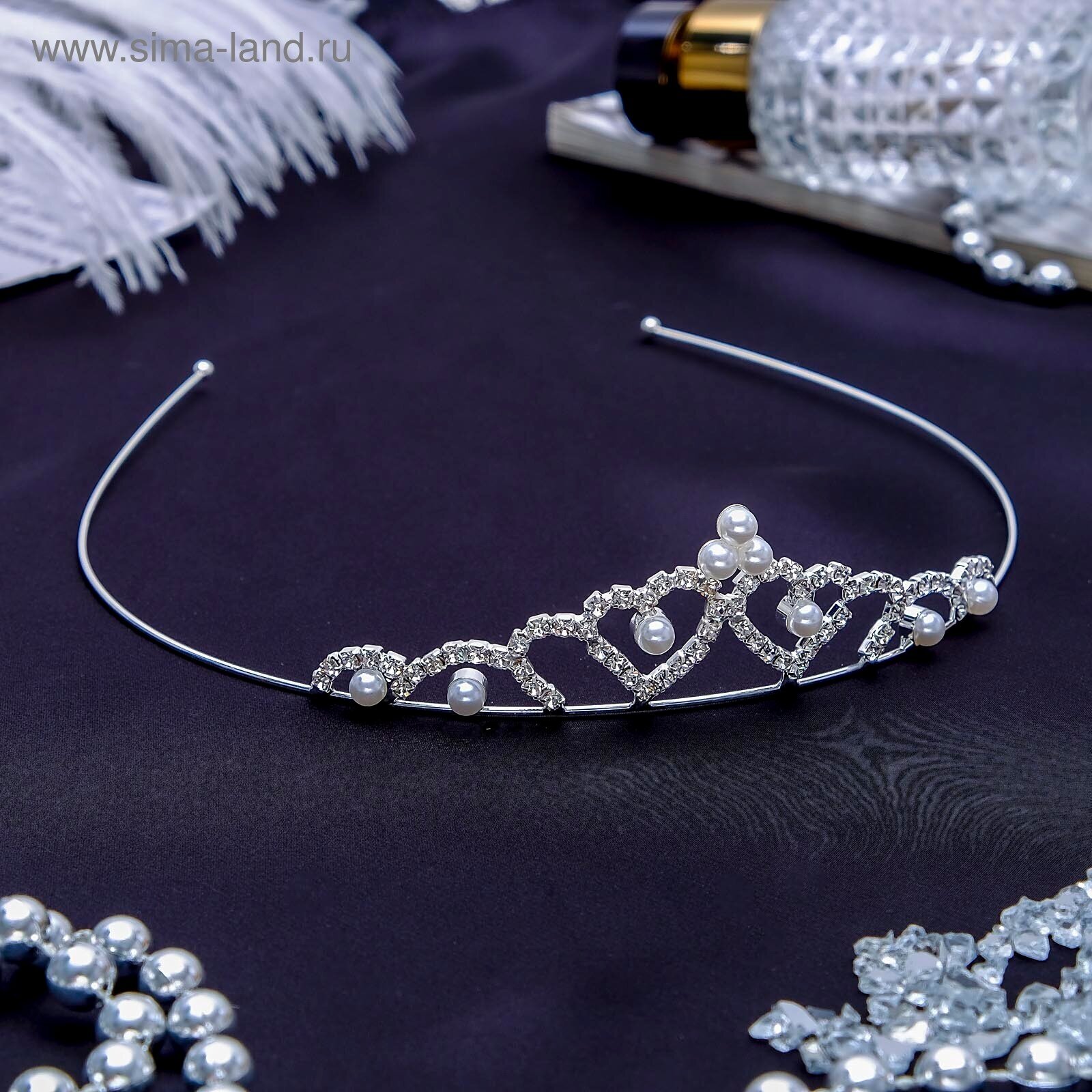 Диадема для волос «Пелагея», сердца, 3 см, серебро