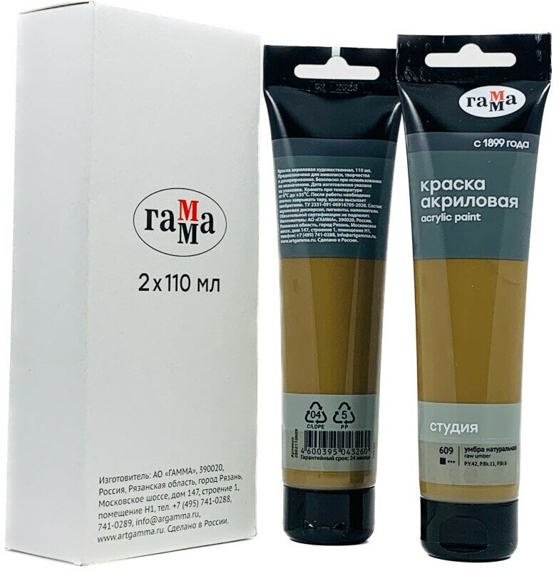 Акрил Умбра натуральная Студия 2 тубы по 110 мл, артикул 2802110609