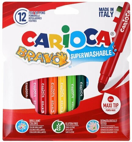 Фломастеры утолщенные CARIOCA"Bravo", 12 цветов, суперсмываемые, 42755