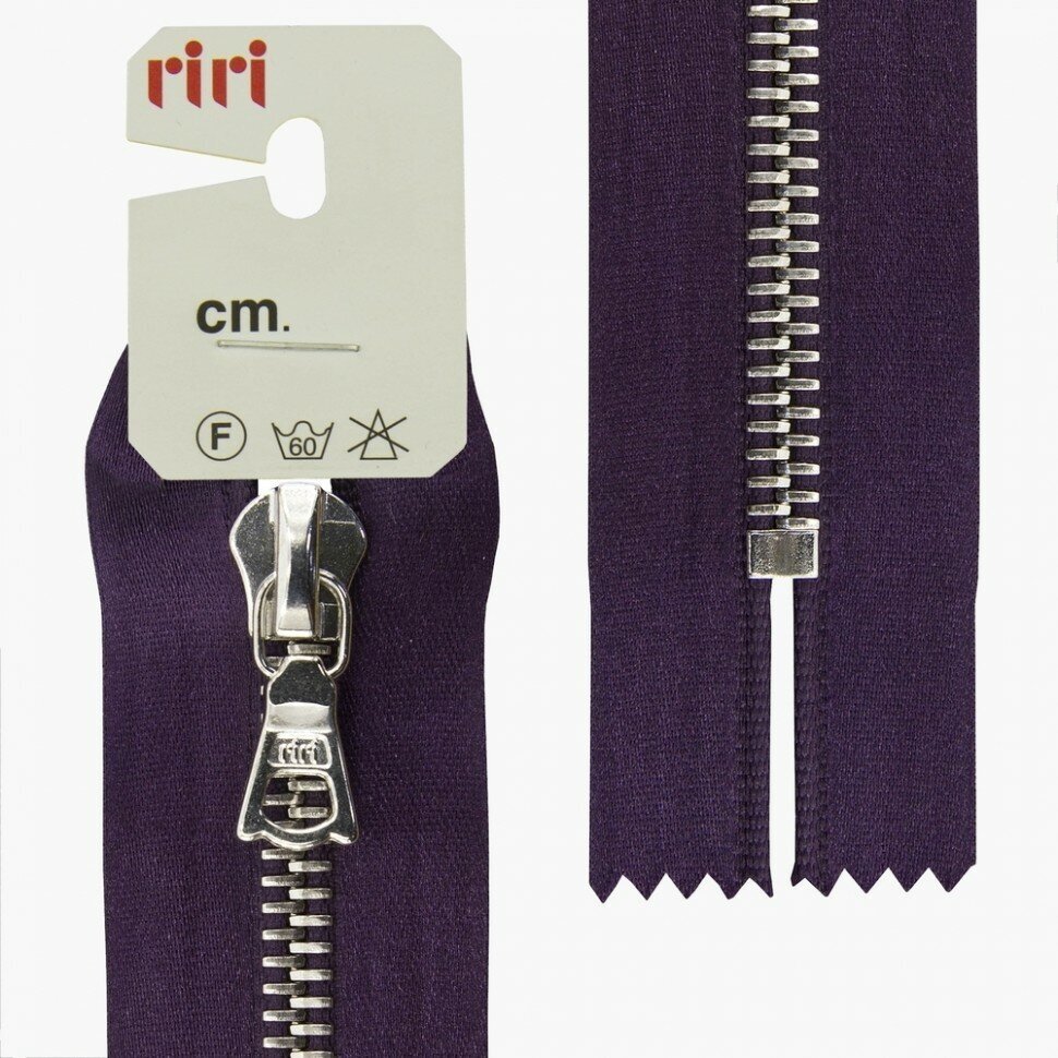 Riri #3651221/18/2510 Молния металлическая, неразъемная, на атласной тесьме, 6 мм, 18 см, фиолетовый темный