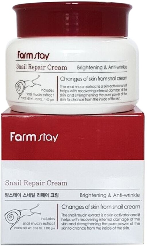 Крем для лица FarmStay Snail Repair Cream, восстанавливающий, с экстрактом слизи улитки, 100мл