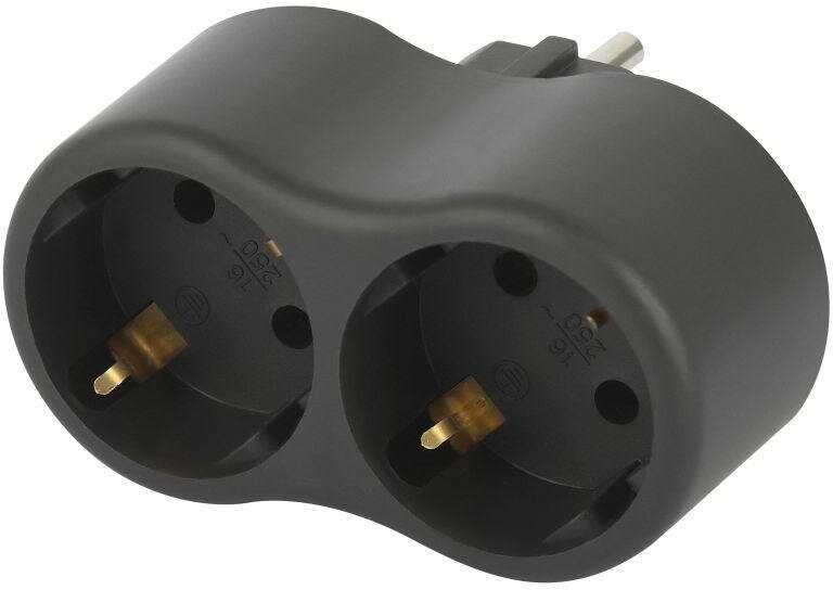 Разветвитель электрический SPx-2e-B на 2 розетки с заземл. 16А черн. Эра Б0059722