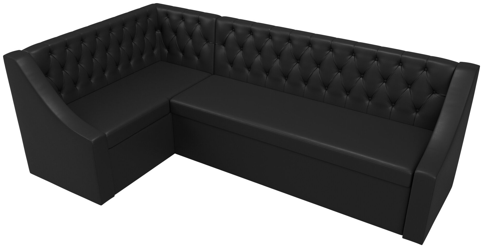 Диван кухонный угловой Мерлин левый угол, экокожа, механизм дельфин, черный, 200x130x88см. Хит Диванов