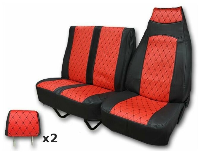 Чехлы сидений для а/м Газель 3302 3-х мест. (красный) экокожа стеганая