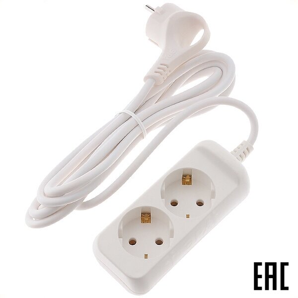 Удлинитель ЭРА UX-2e-3m 3 метра 2 розетки "евр" 10А белый (2 шт. в комплекте)