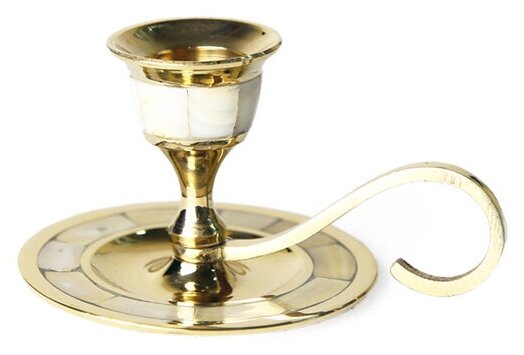 Подсвечник церковный с ручкой, с перламутром, высота 8,5 см, бронза, литье, под свечу 2см.