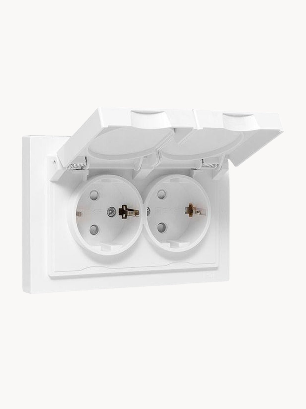 Механизм розетки с рамкой EKF двойная 2-местная, 16А, 250В, IP44, с заземлением, защитными шторками, крышками, Эпика