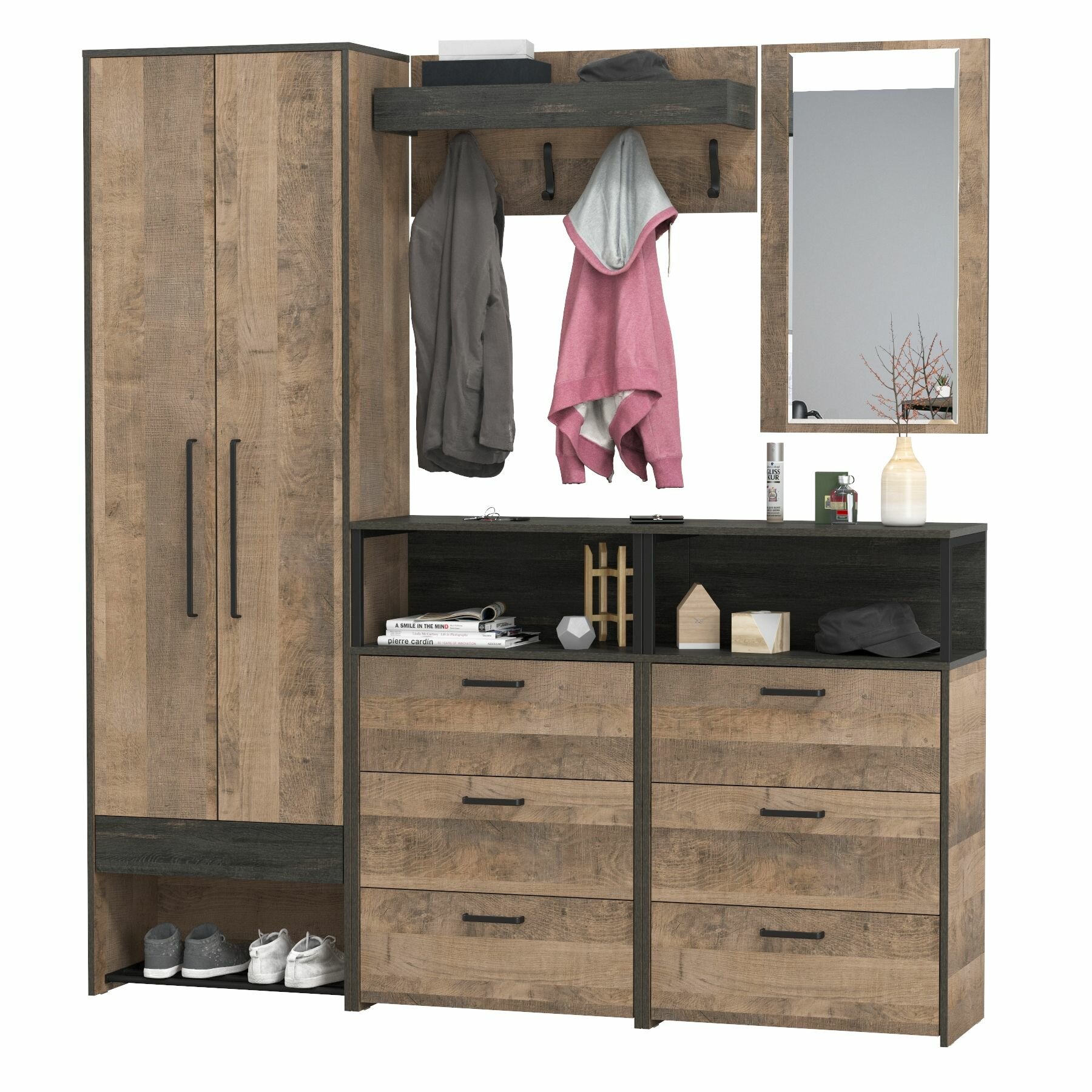 Большая прихожая Трувор № 210, цвет дуб гранж песочный/интра, ШхГхВ 195,2х37х210 см, универсальная сборка