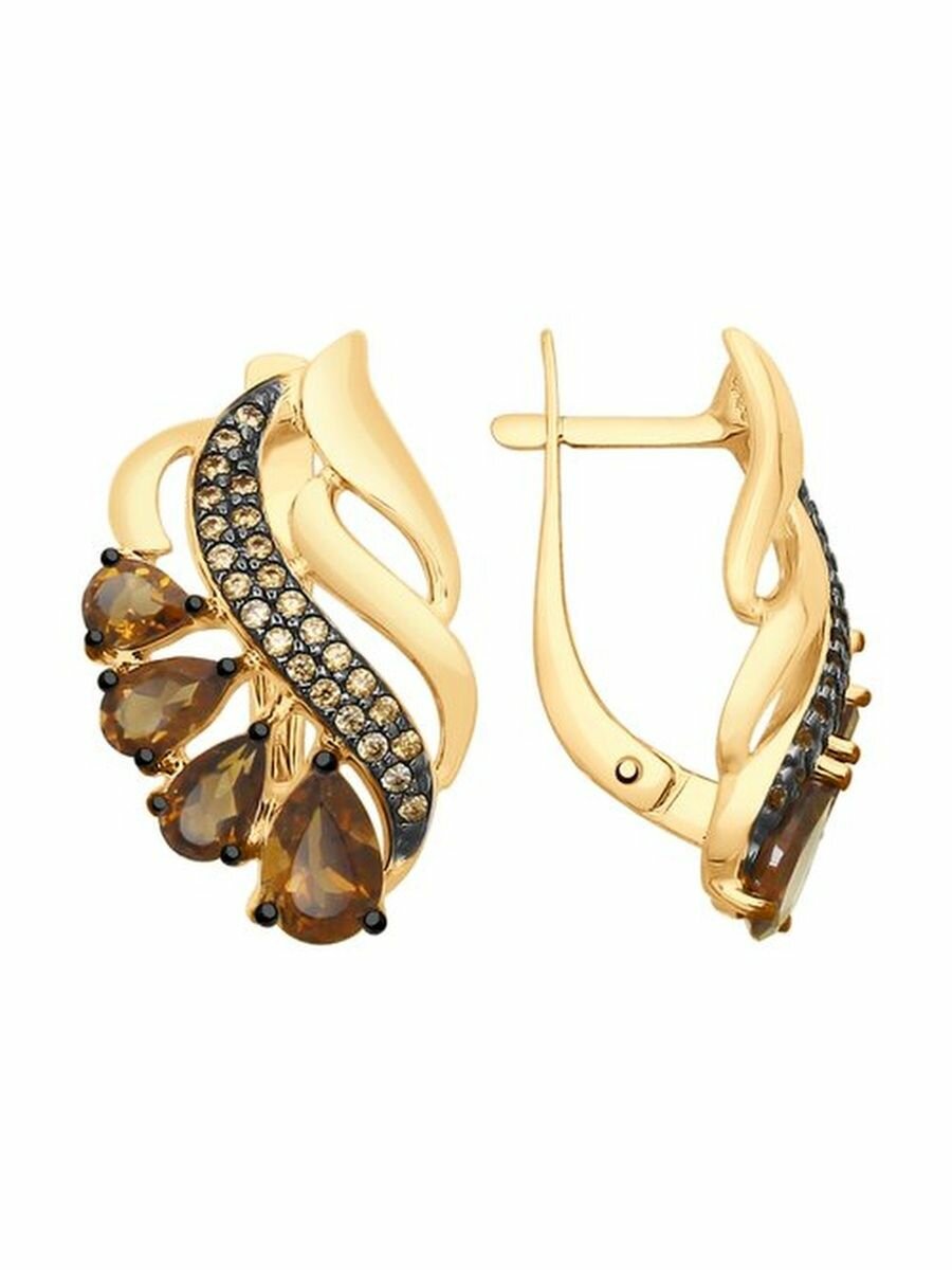 Серьги, серебро, 925 проба, родирование, раухтопаз, фианит