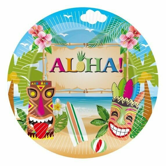 Тарелки МаскаПати "Алоха Тики", бумага, 23 см, 6 шт, оранжевые
