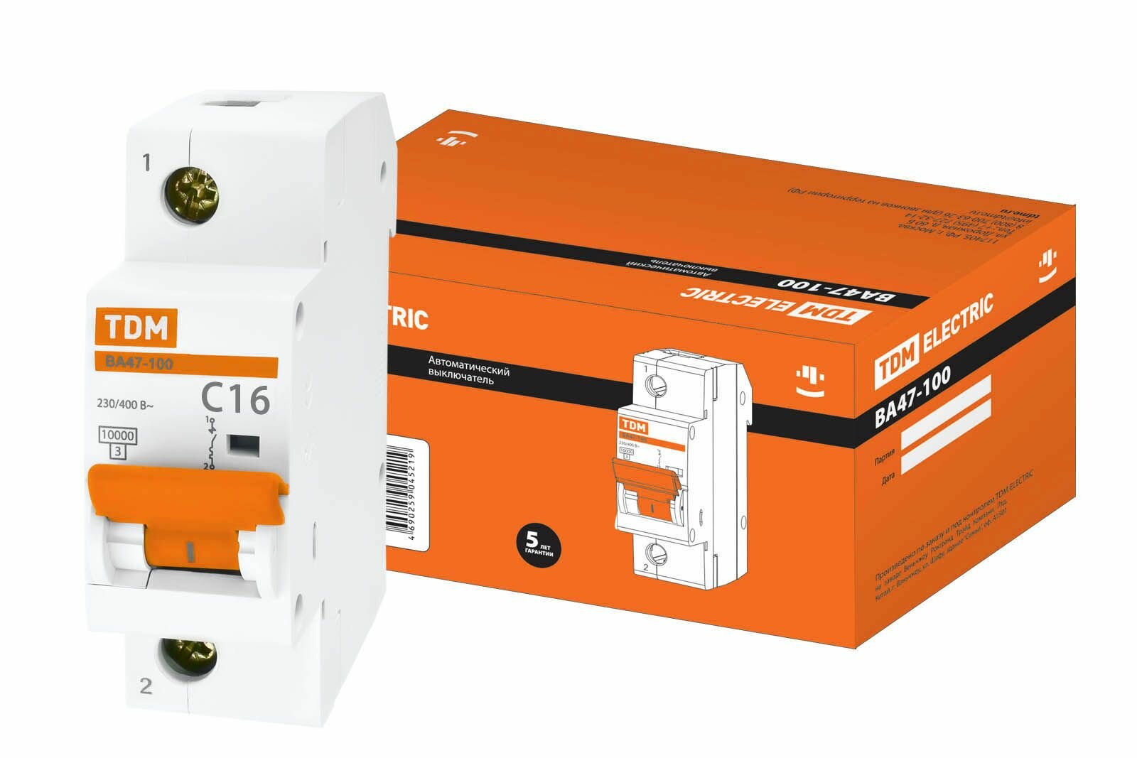 Автоматический выключатель ВА47-100 1Р 16А 10 кА тип С TDM Electric