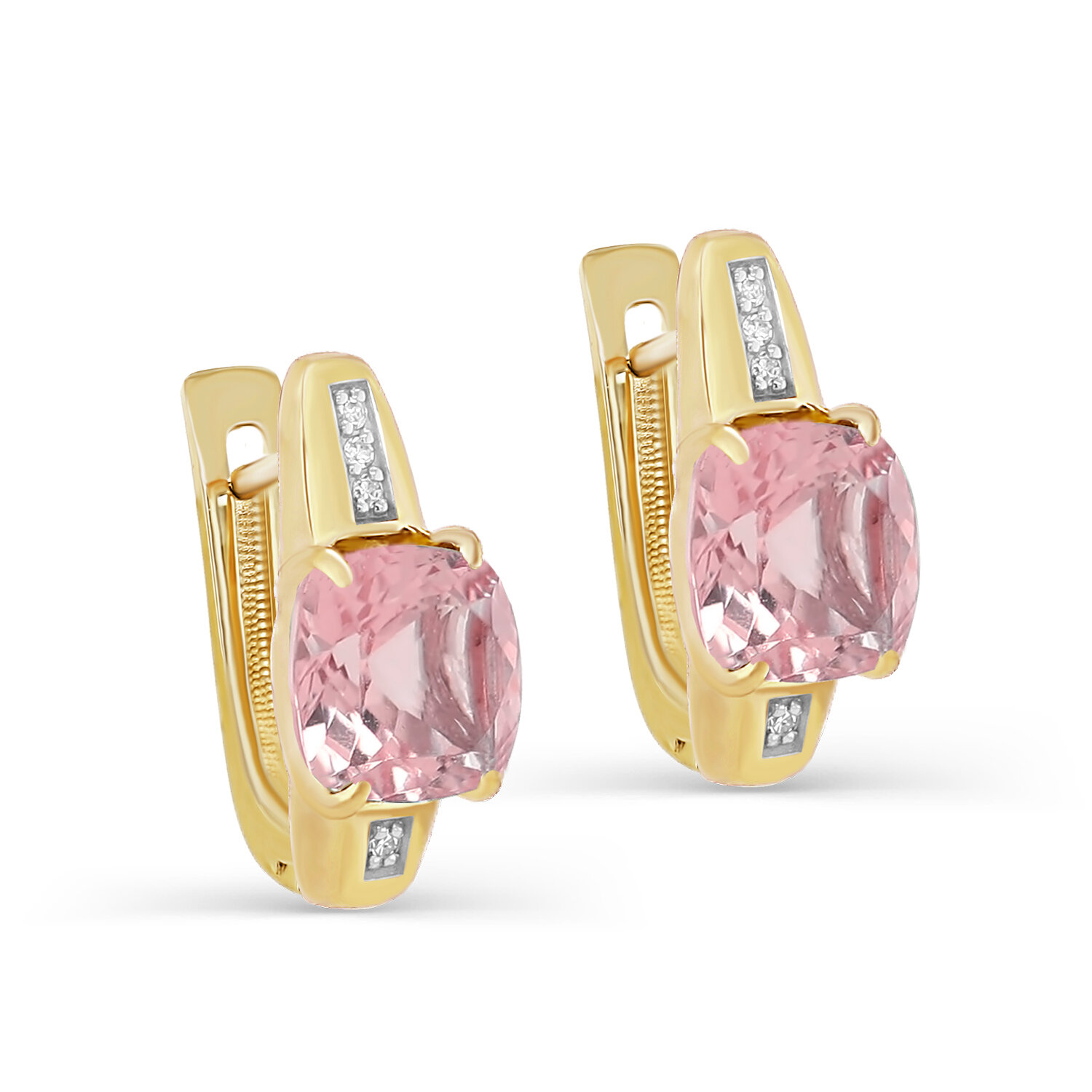 Серьги, желтое золото, 585 проба, кварц, бриллиант