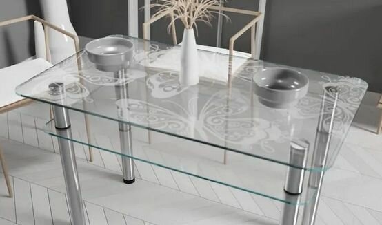 Нижняя "Столешница" стеклянная для стеклянного обеденного стола "Бабочка"120х70 см (прозрачная бесцветная 110х60 см)