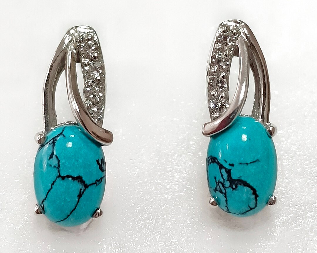 Серьги, серебро, 925 проба, родирование, фианит, бирюза синтетическая