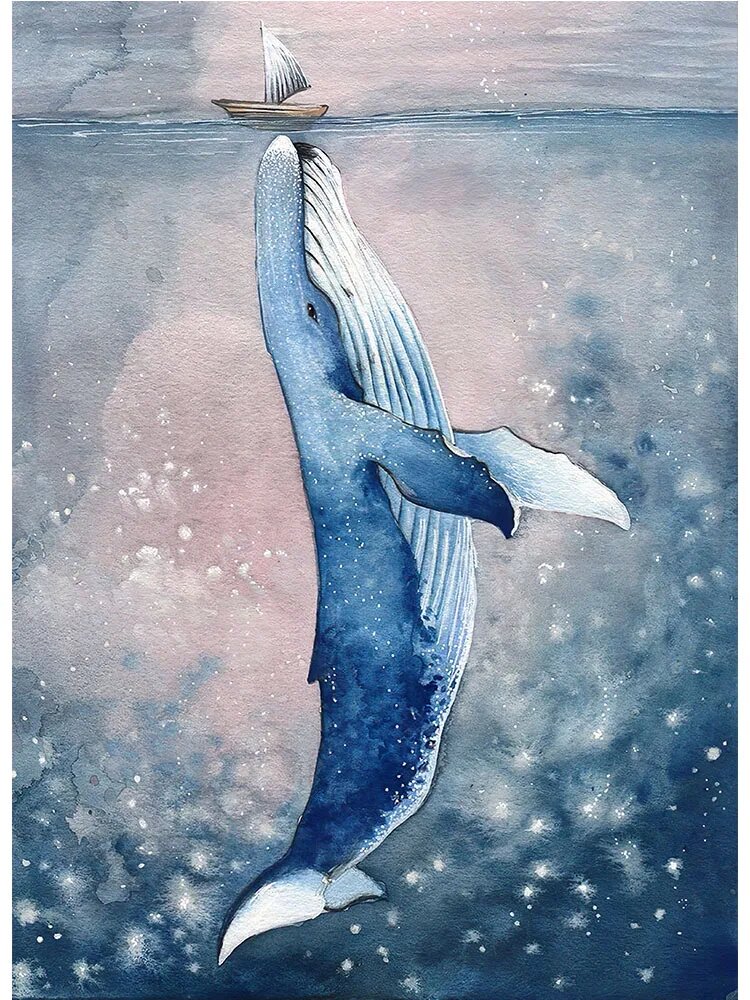 Настенная картина "Большой кит и корабль" M, 60x90cm No Frame