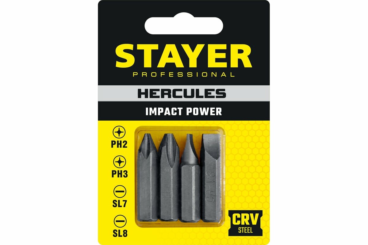 Stayer HERCULES биты для ударной отвертки, 4 шт, 36 мм, набор 25667-S4_z01