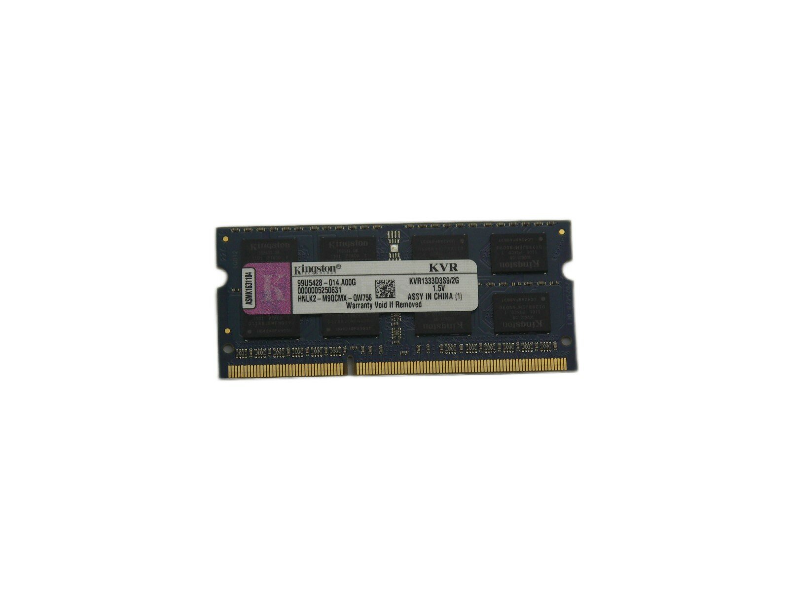 Оперативная память SODIMM 2Gb, DDR3 1333MHz, KINGSTON KVR1333D3S9/2G