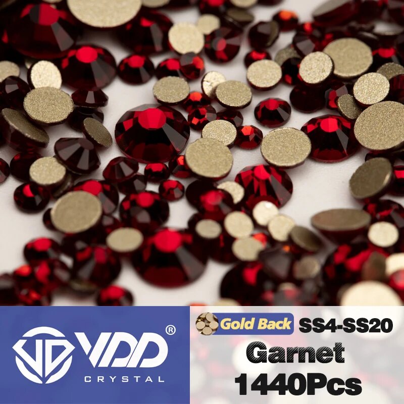 Кристаллы VDD Garnet 014, Gold Back, SS4-SS20, 1440шт