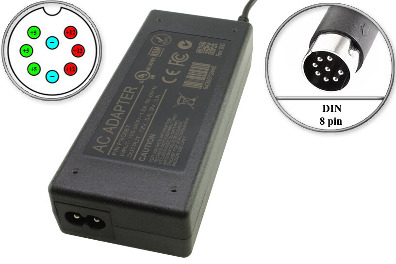 Адаптер (блок) питания 12V, 5A; 5V, 3A, 70W, 8pin (AK087, AK087FV), для телевизора BBK LT2007S