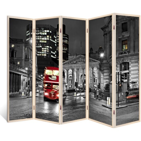Ширма перегородка Декор Депо для комнаты деревянная "Лондонский вечер" двухсторонняя с картинкой (города) 5 створок кремовый дуб 176х230 см 18 кг