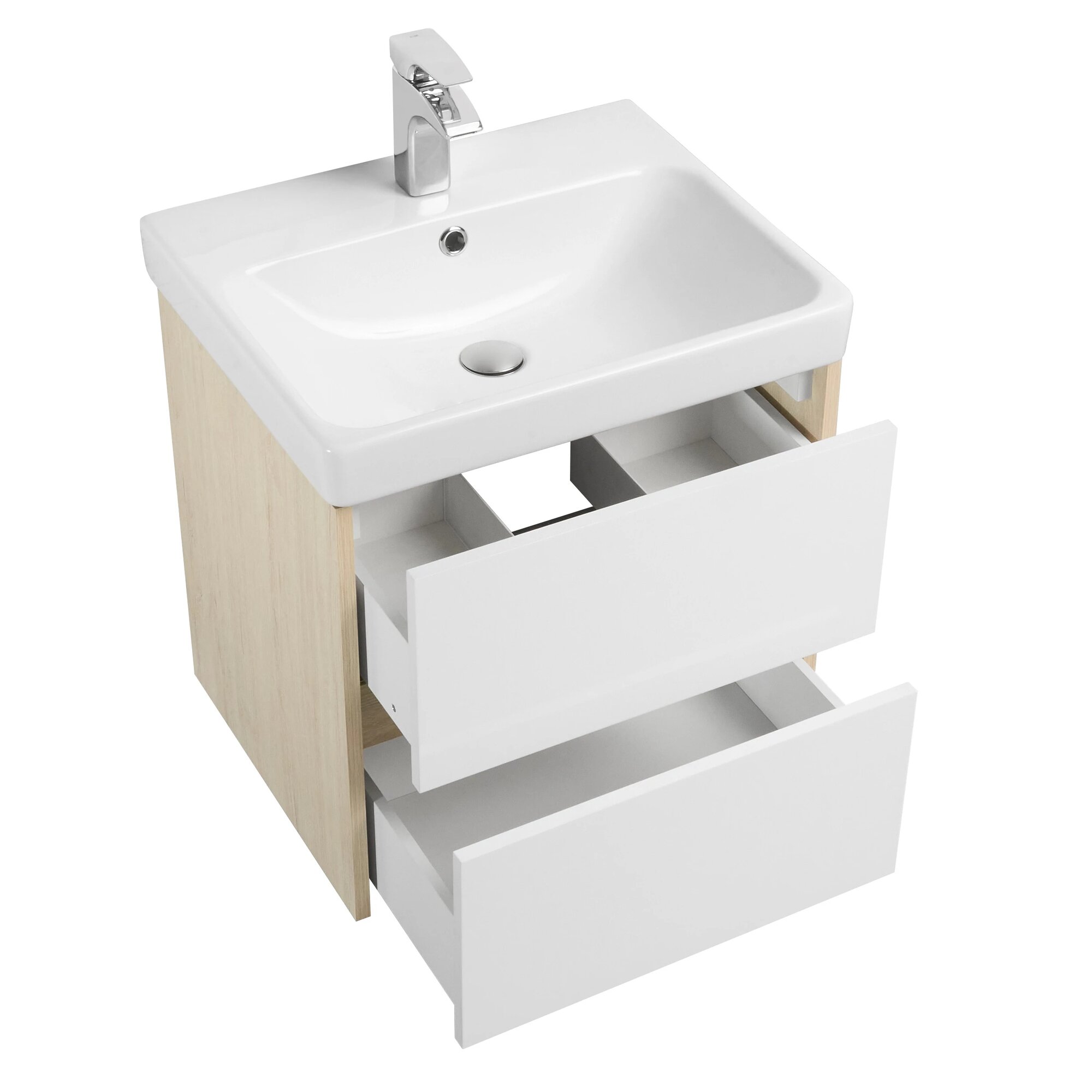 Тумба под раковину AQUATON Сканди 55 белая, дуб верона 1A251701SDB20