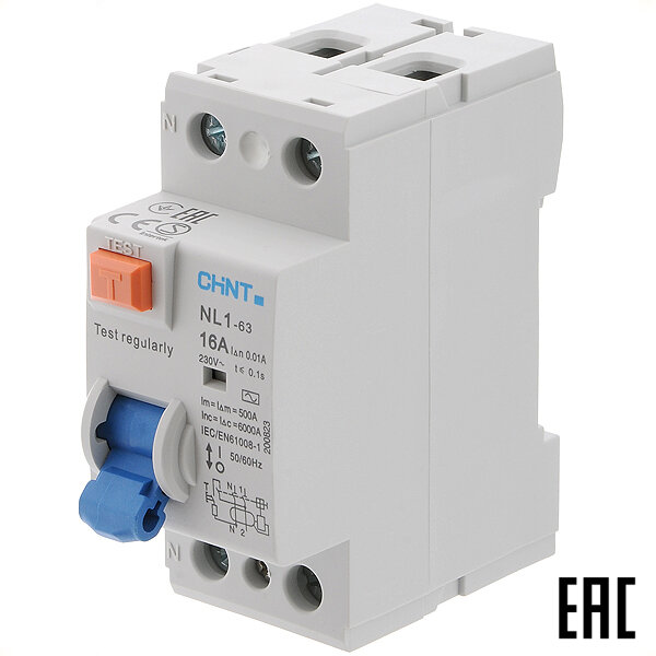 Устройство защитного отключения NL1-63 200823 (тип АС) 16А-10мА 230В 1P+N 6кА CHINT