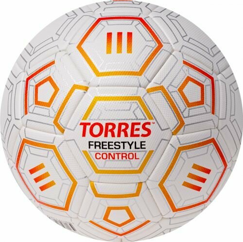 Мяч футбольный Torres Freestyle Control, F3231765, р.5, 32 панели, PU-Microfi, термосшивка, бело-оранжево-серебряный
