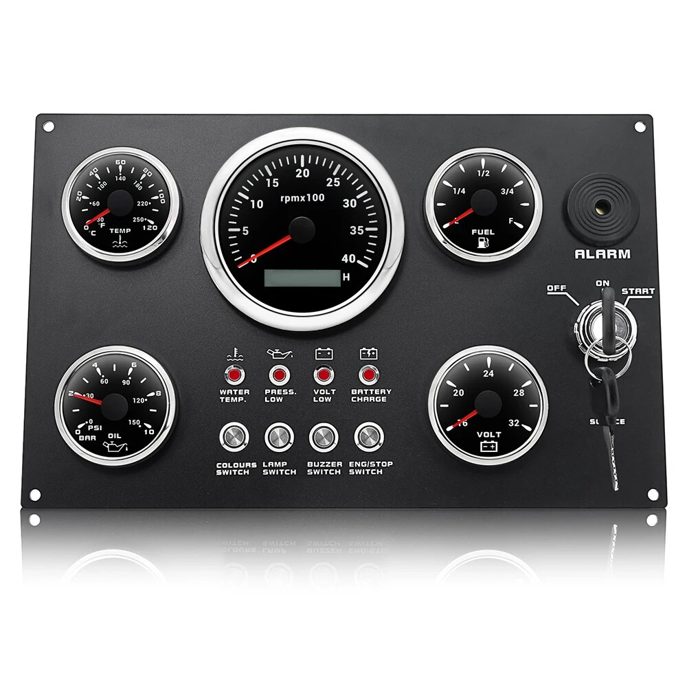 Набор датчиков AD 5, панель приборного переключателя с ключом 0-4000 об/мин для морских лодок, автомобилей, грузовиков, аксессуаров, кулисный переключатель, 7-цветный светодиод Volt 16-32V