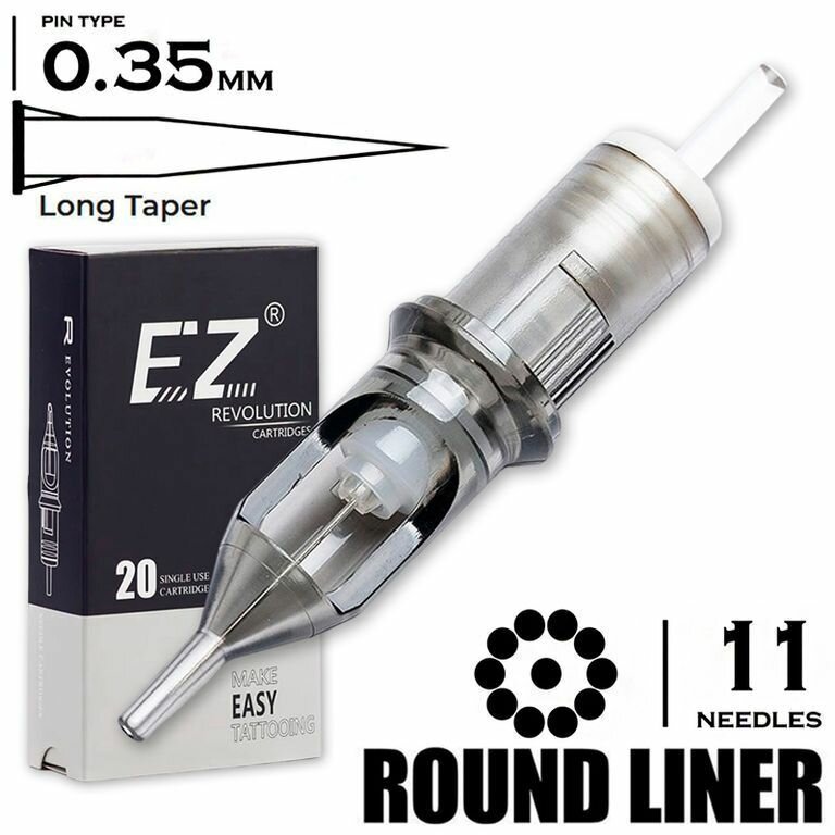 Ez Revolution картриджи для тату и татуажа 35/1211 RLLT Round Liner (20шт)