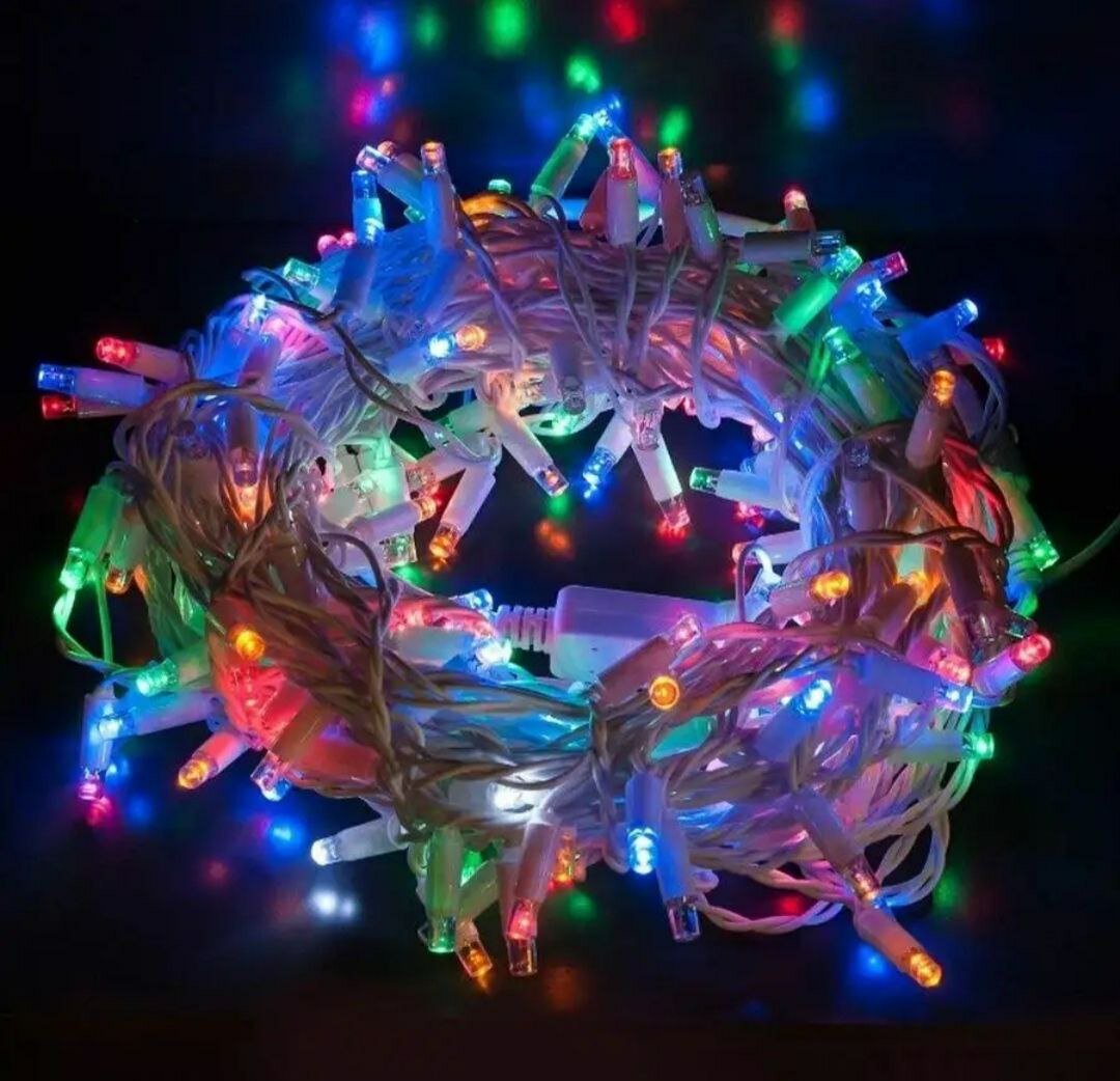 Светодиодная уличная гирлянда 10 метров, цвет провода - белый