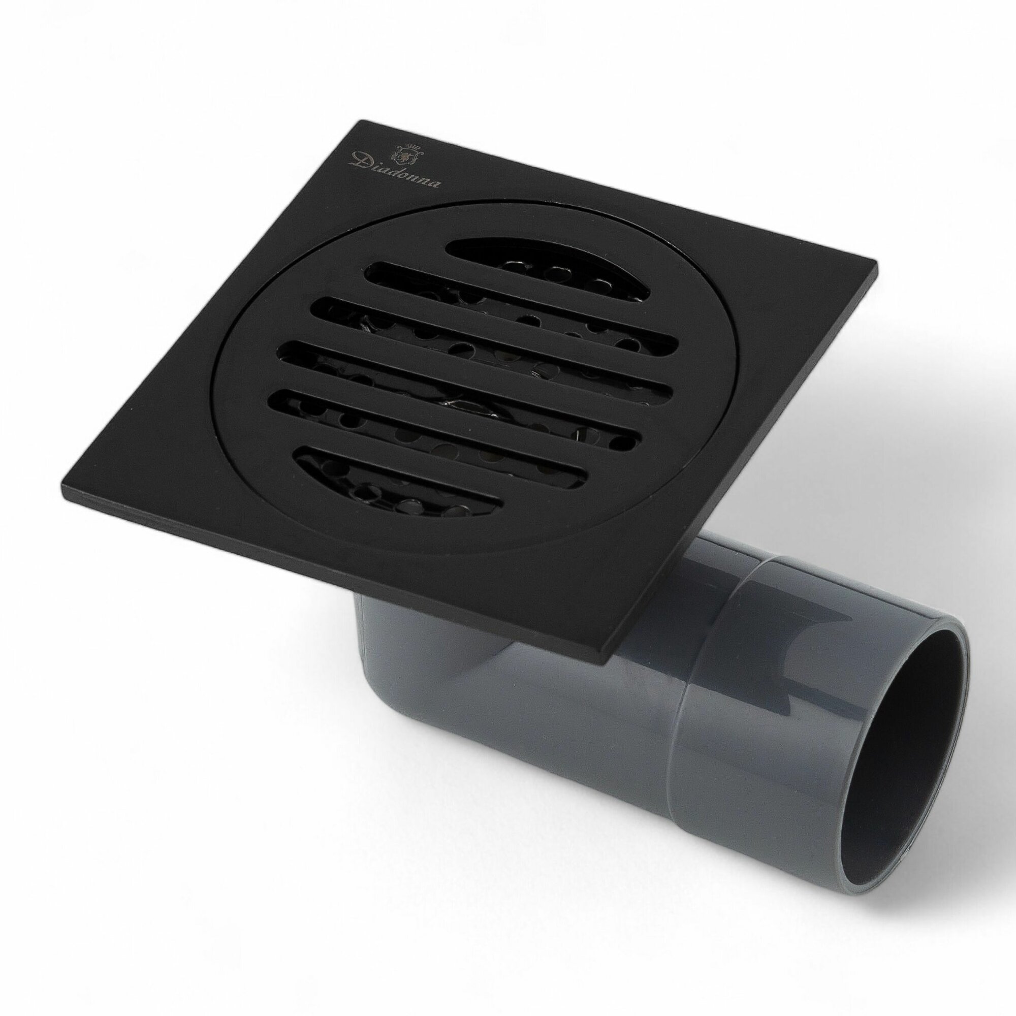 Душевой трап квадратный с защитой от запаха, цвет черный, Diadonna, 100х100 мм, высота 75 мм, сухой затвор