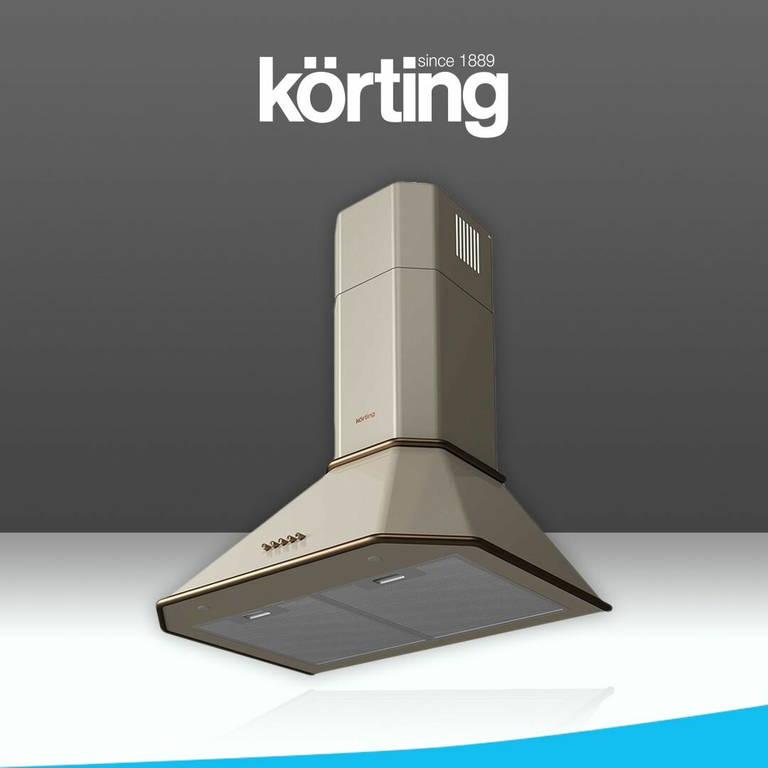 Купольная вытяжка Korting KHC 6839 RB ширина 60 см, производительность 850 м3/ч, 3 скорости, слоновая кость/бронза