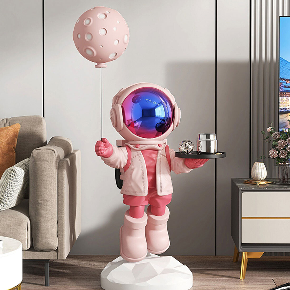 Интерьерная напольная фигура с подносом Space Journey (розовый)