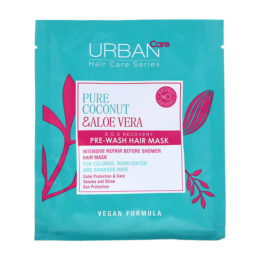 Маска для волос URBAN CARE с кокосом и алоэ вера (восстанавливающая) 50 мл