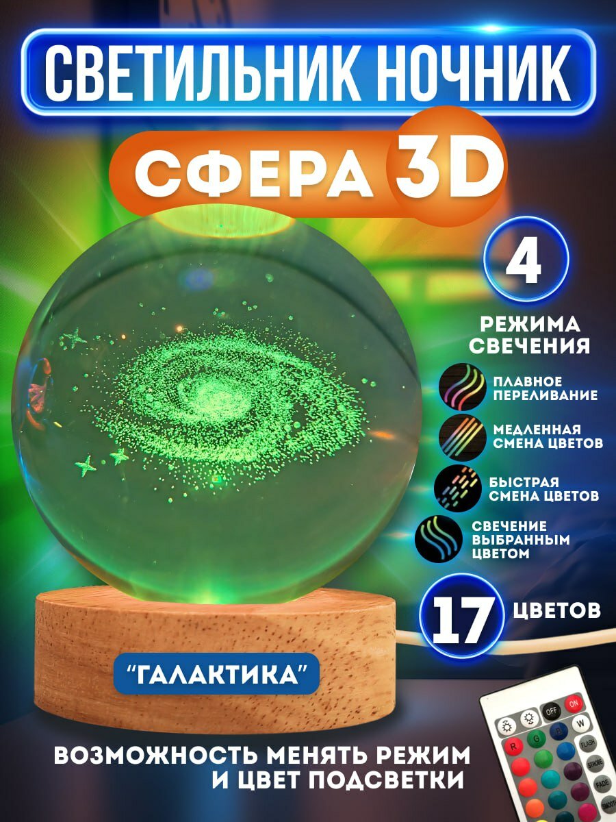 Ночник светильник стеклянный шар лампа 3D - Туманность