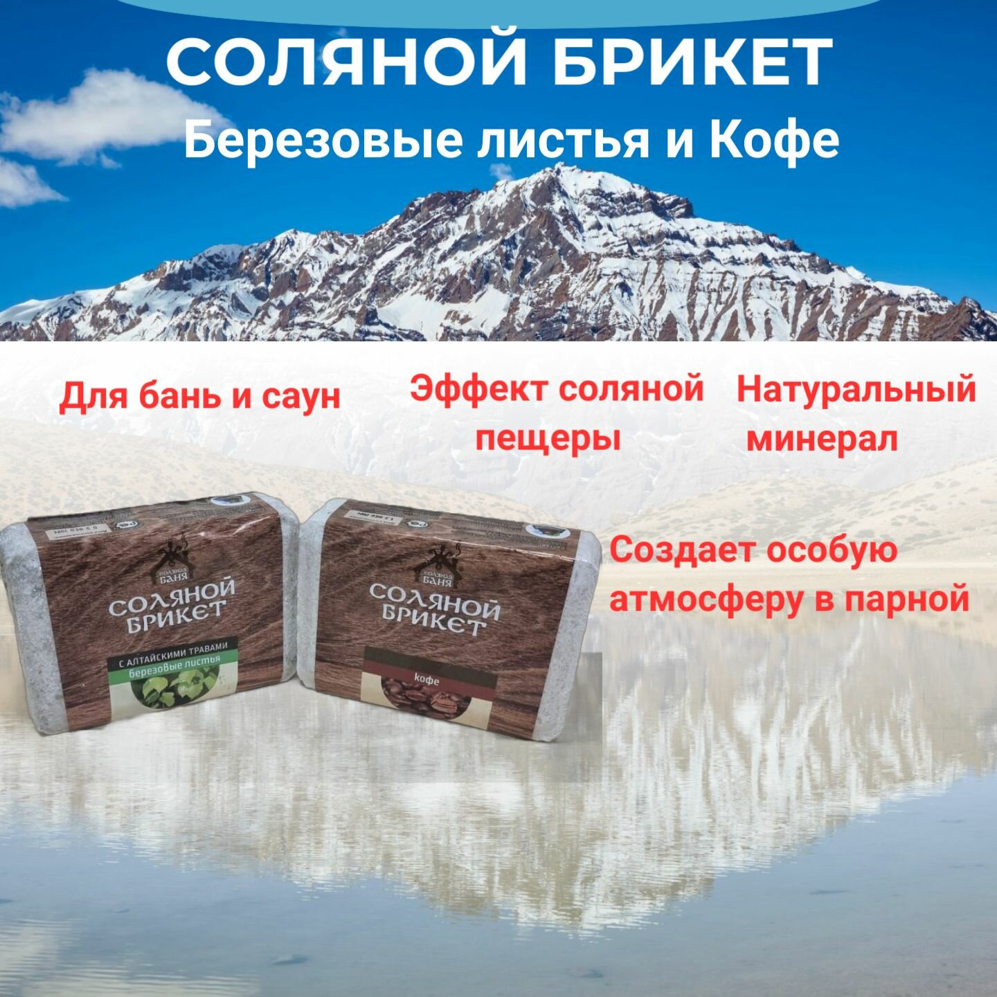 Соляные брикеты 1.35кг для бани и сауны набор из 2шт Березовый Лист и Кофе