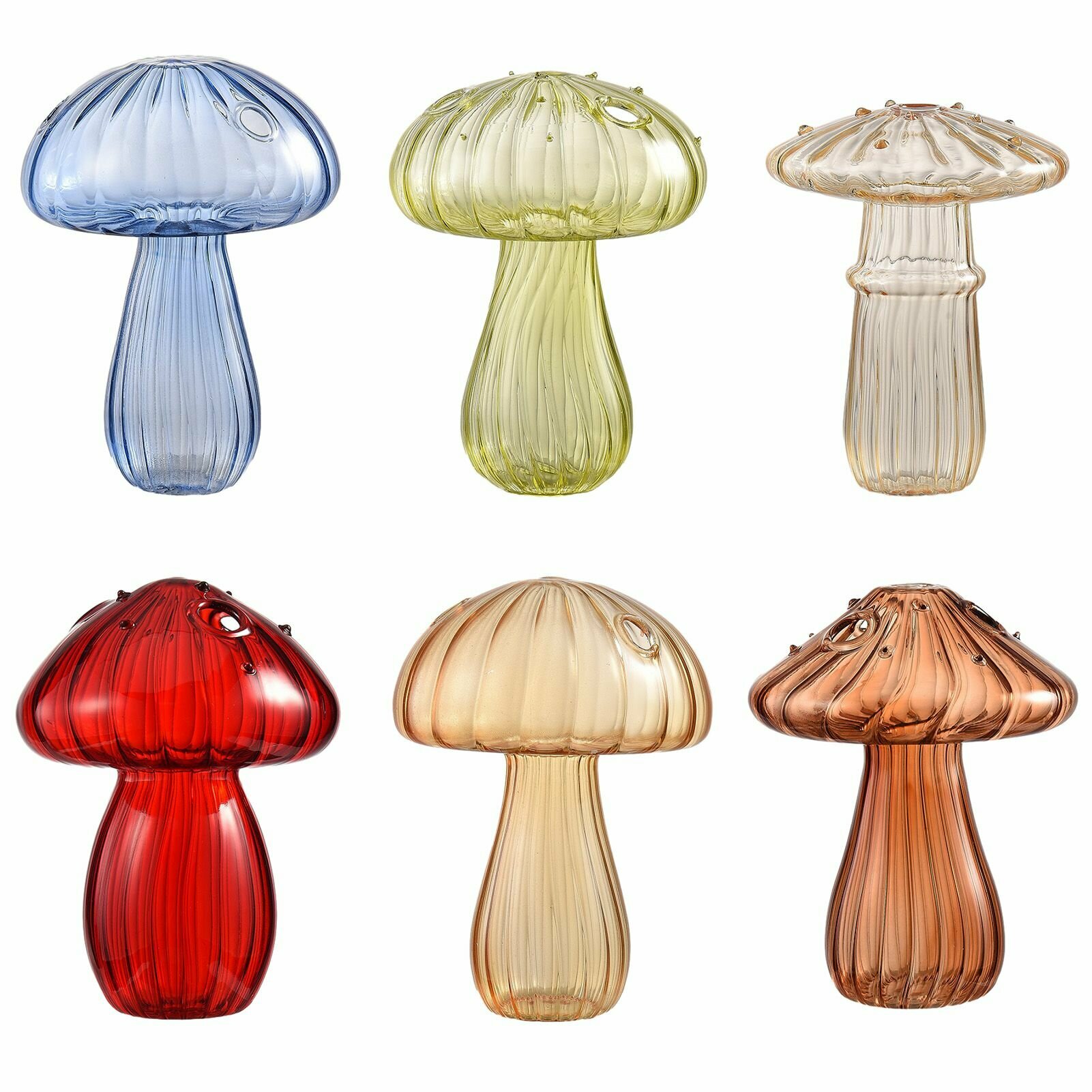 Стеклянные вазы "Гриб", в форме грибов, абразивные, настольные, 6шт.